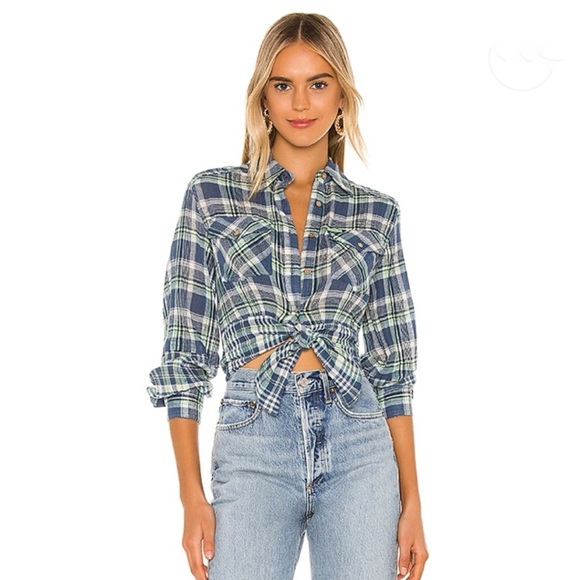 Free People | Tops | Free People First Bloom Plaid Chambray Combo Shirt ...